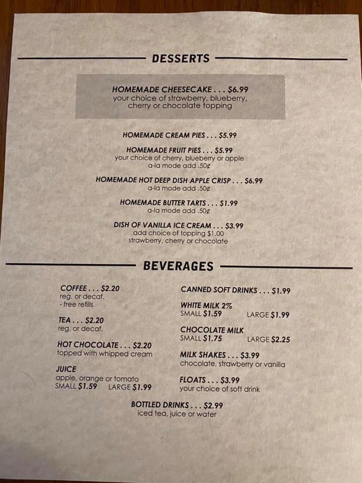 Menu at Patricia Inn Family Restaurant, Dryden