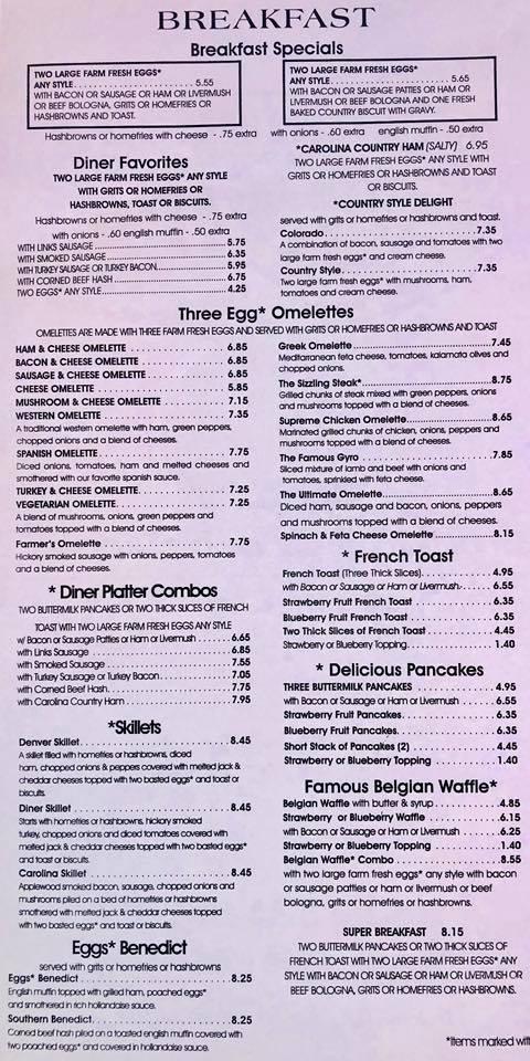 Menu at Rock Hill Diner restaurant, Rock Hill, Cherry Rd