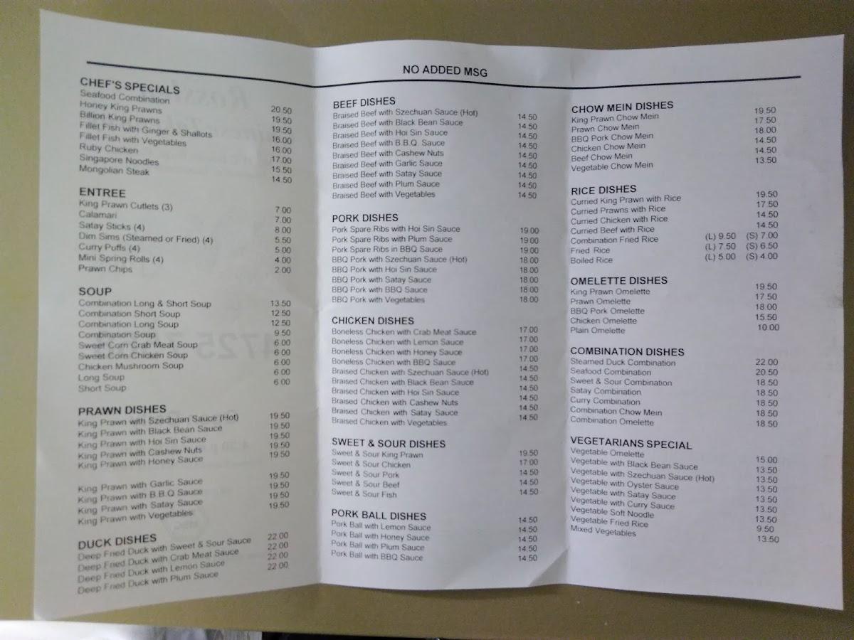 Menu at Rosslea Chinese Takeaway fast food, Rosslea