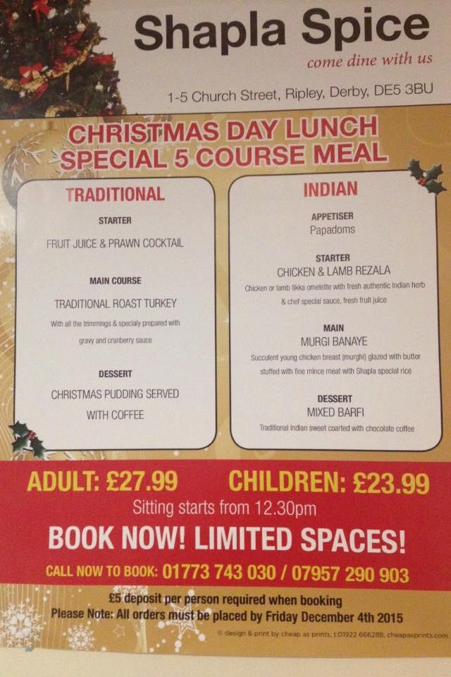 Menu at Shapla Spice restaurant, Ripley