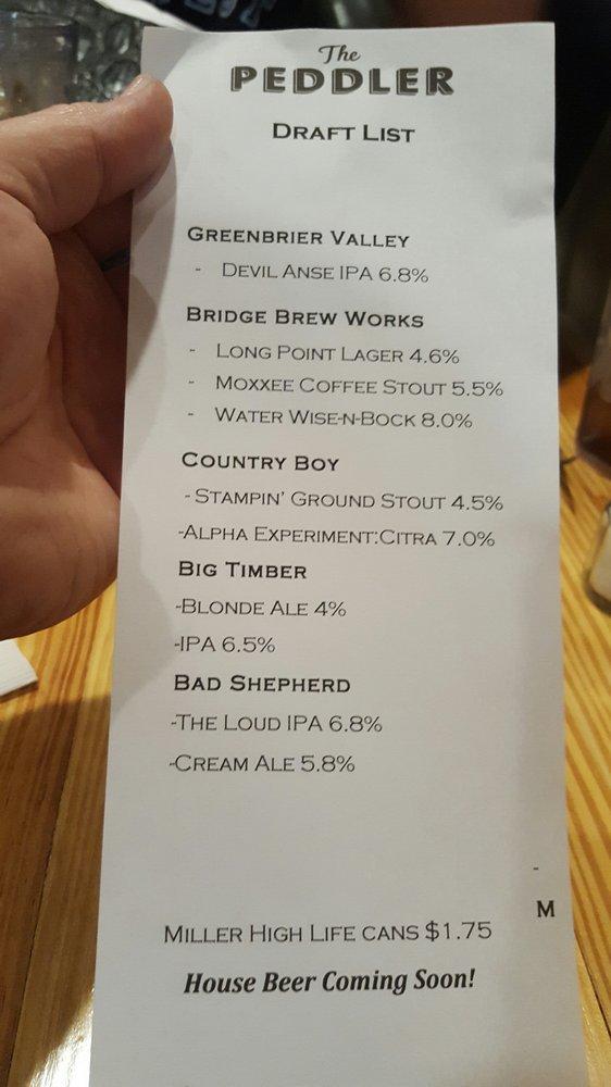 Menu at The Peddler pub & bar, Huntington