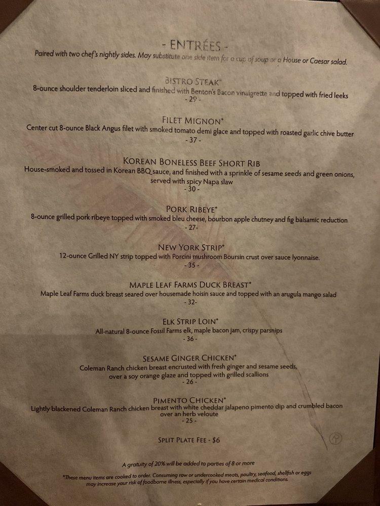 Menu at Timberlake's Restaurant and Headwaters Pub, Blowing Rock