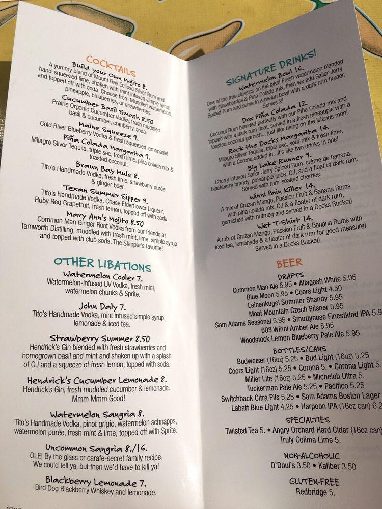 Menu at Town Docks Restaurant - Summers Only, Meredith