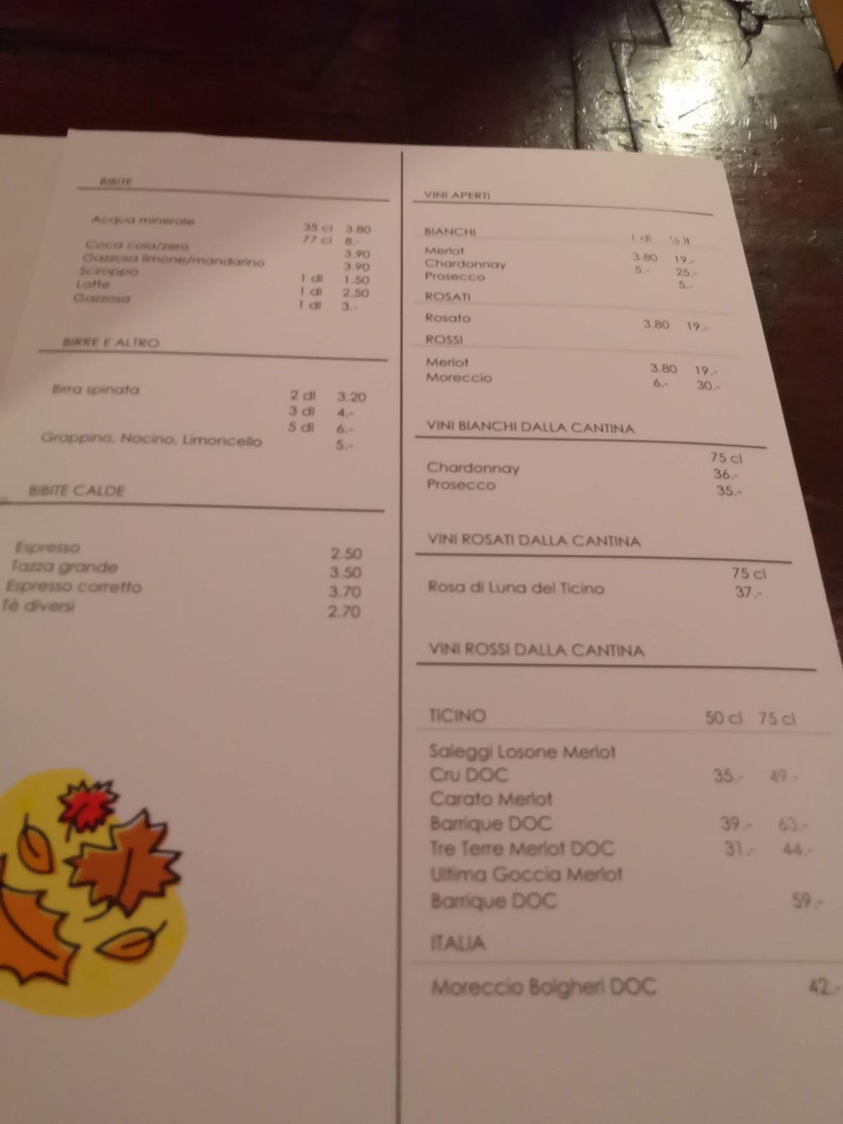 Menu da Grotto la Risata, Losone, Via Cantonale 16