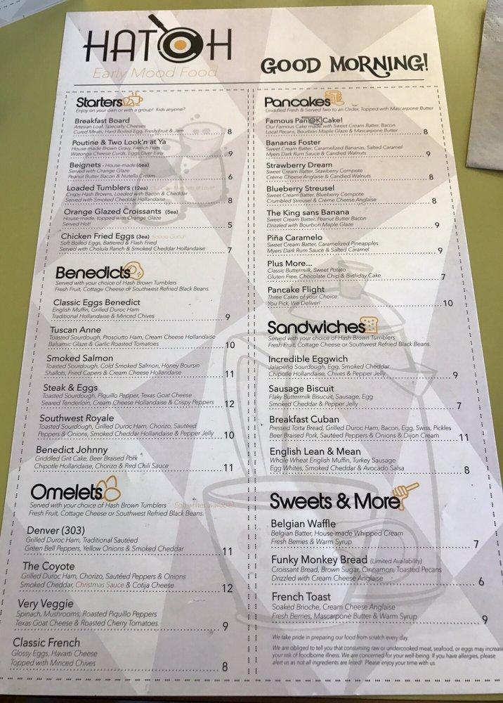 Menu at Hatch Early Mood Food restaurant, Oklahoma City, 1101 N ...