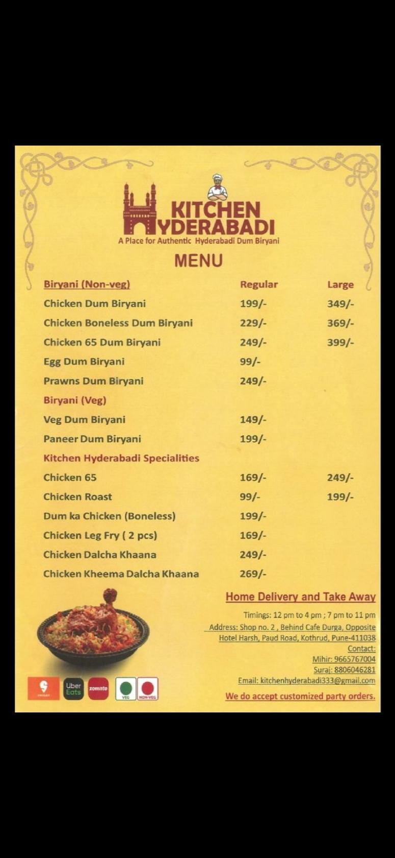 Menu at Kitchen Hyderabadi, Pune