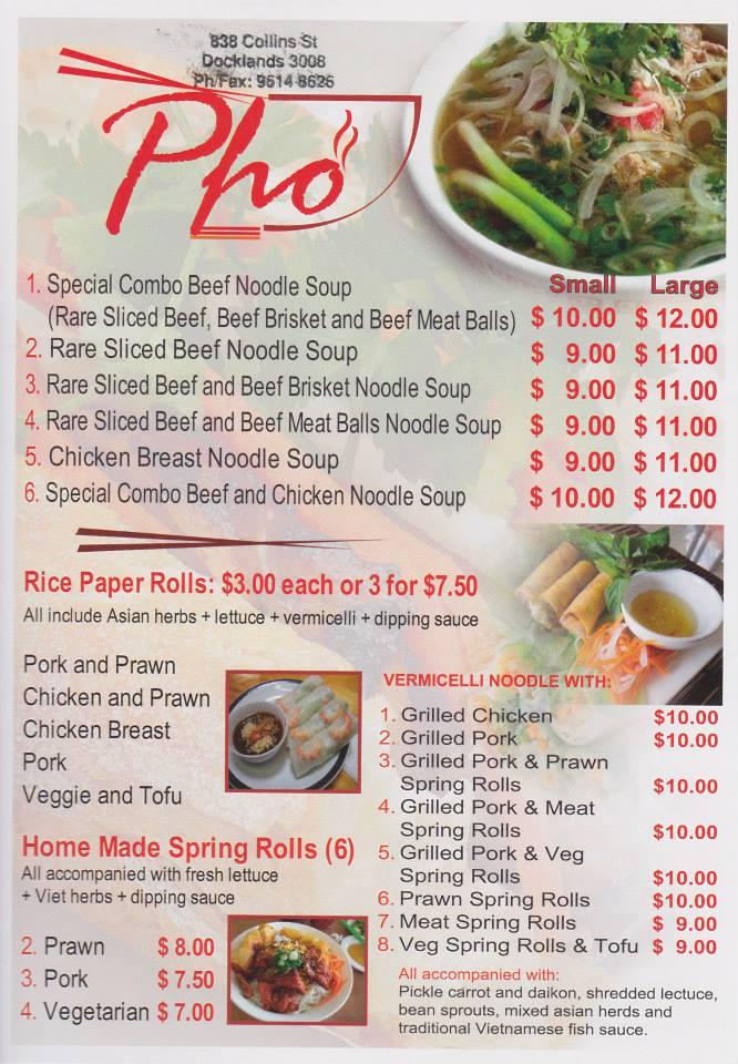 Menu at Le-Nguyen Pho & Bakery Cafe, Melbourne