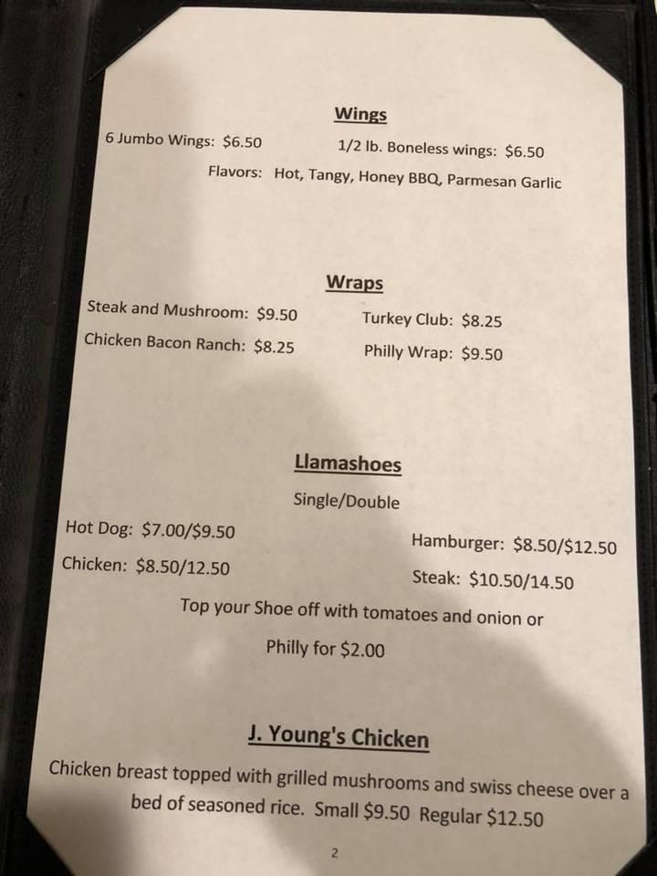 Menu at Llama's on the Green restaurant, Robinson