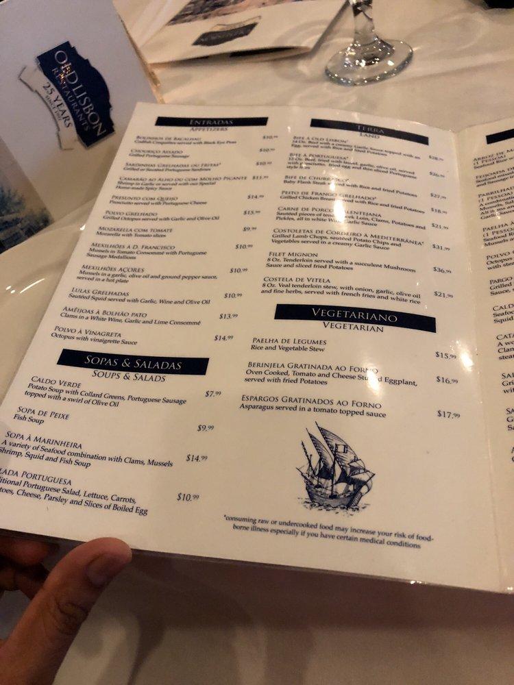 Menu at Old Lisbon Restaurants - South Miami, South Miami, Sunset Dr