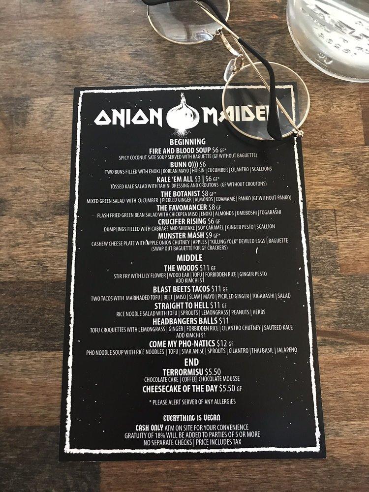 Menu at Onion Maiden restaurant, Pittsburgh