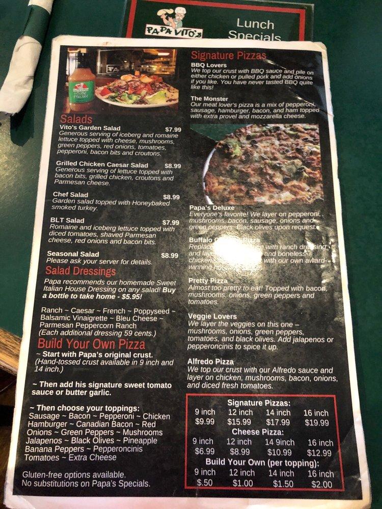 Menu at Papa Vito's Pizza Downtown pizzeria, Belleville, 318 E ...