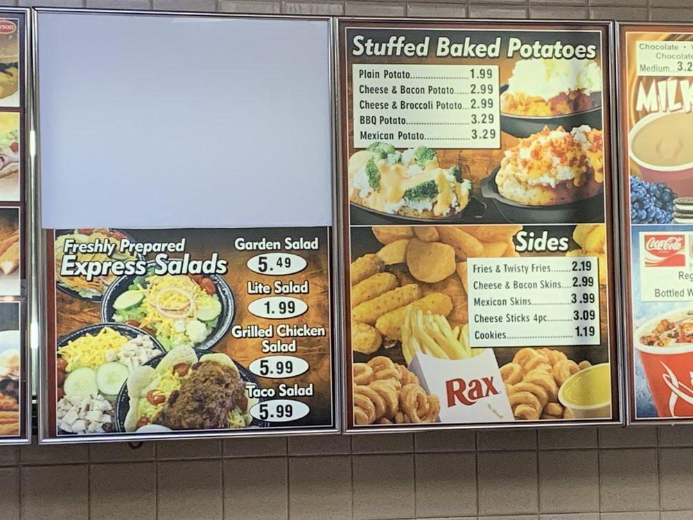 Menu at Rax restaurant, Harlan, US-421