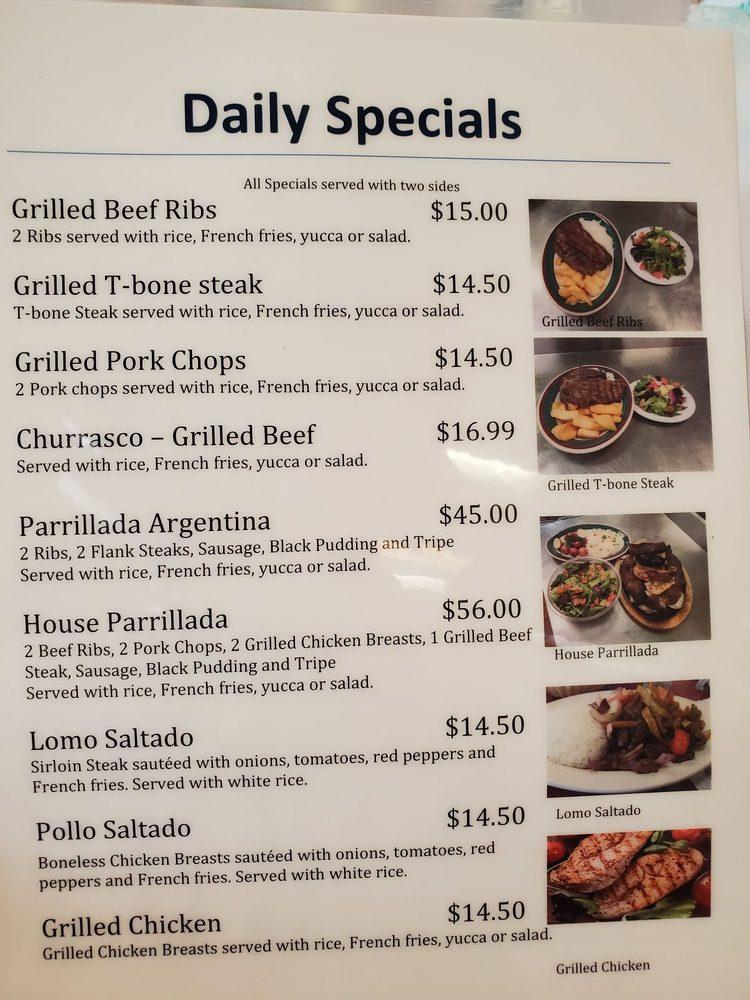 Menu at The Bolivian Sabor restaurant, Springfield