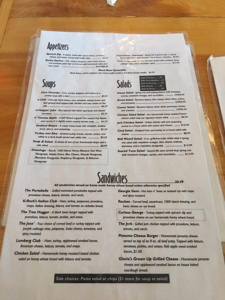 Menu at The Boll Weevil Cafe and Sweetery, Augusta