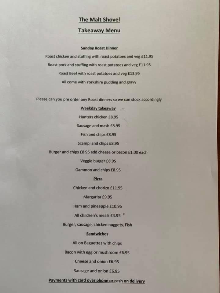 Menu at The Malt Shovel Inn pub & bar, Gaydon