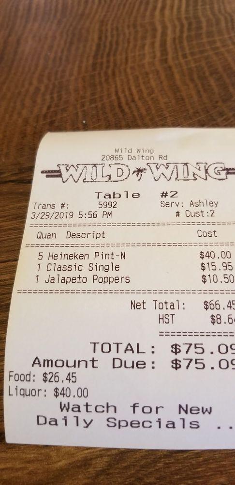 Menu at Wild Wing restaurant, Georgina, Dalton Rd