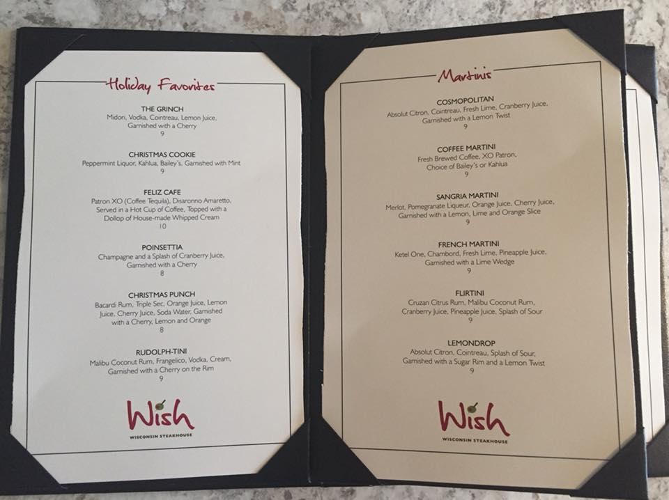 Menu at Wish Steakhouse, Weston