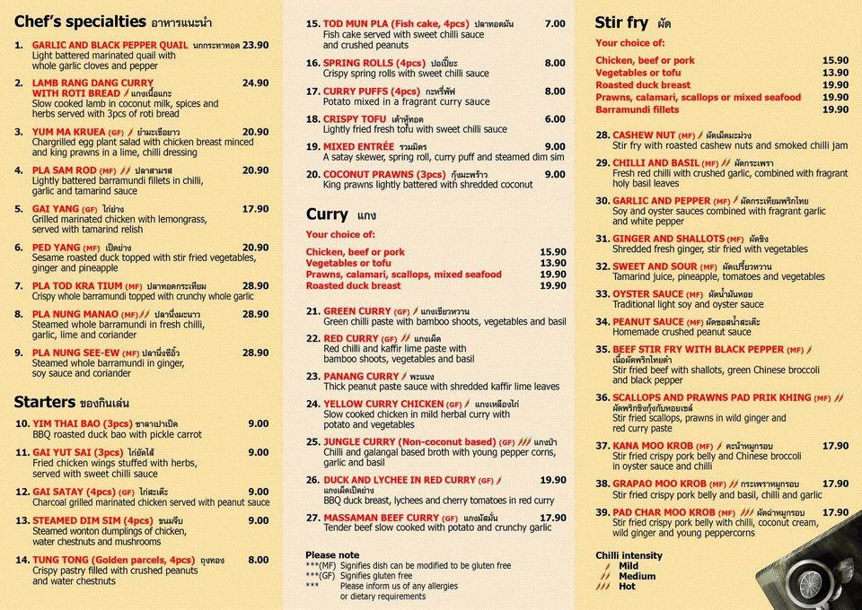 Menu at Yim Thai Middle Park restaurant, Middle Park