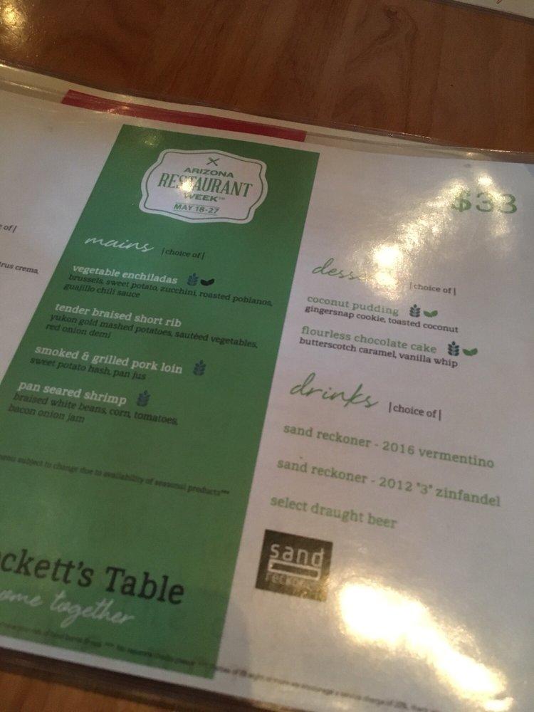 Menu at Beckett's Table restaurant, Phoenix