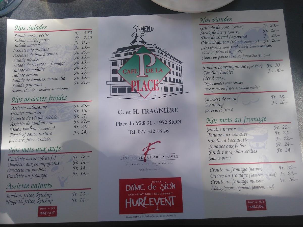 Menu da Café de la Place, Sion, Place du Midi 31