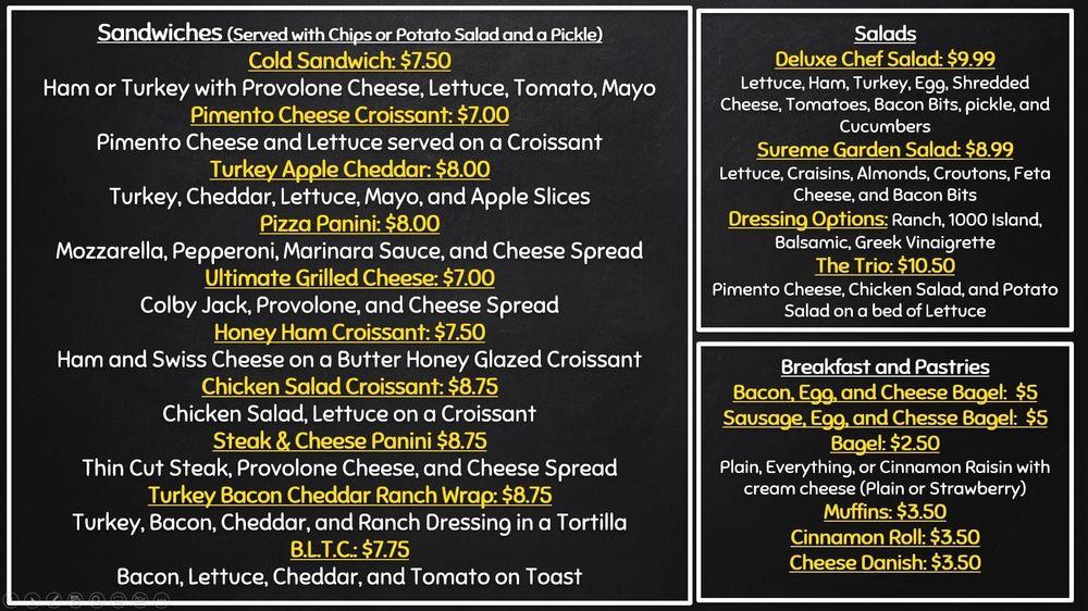 Menu at Cotton Duck Cafe, Pelzer