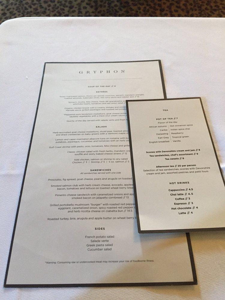 Menu at Gryphon cafe, Savannah