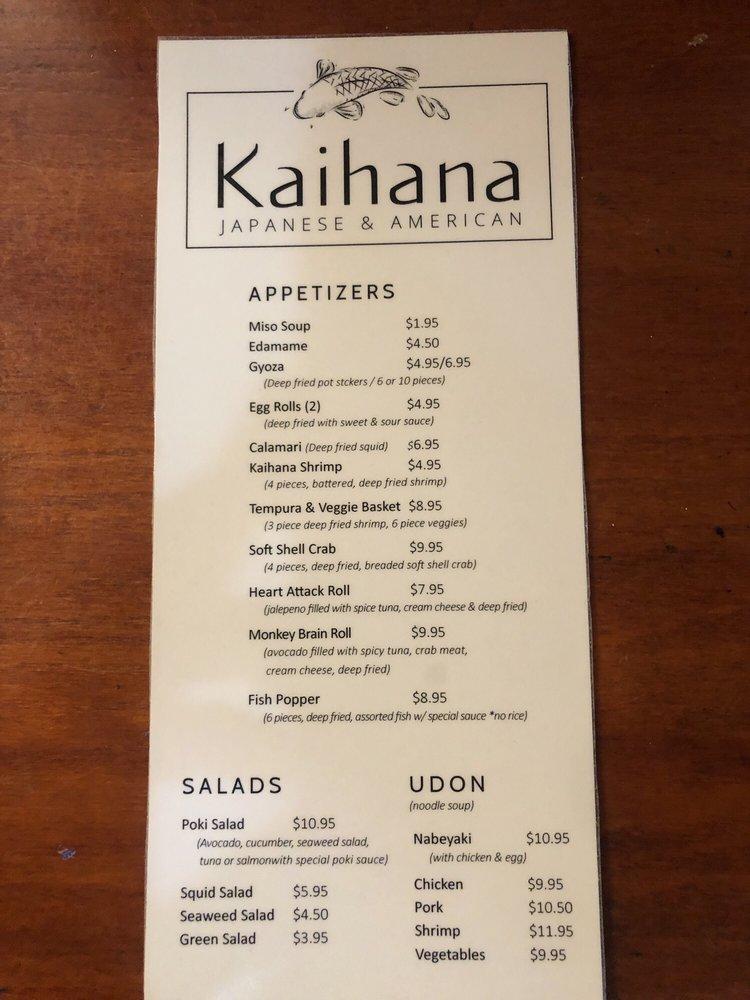 Menu at Kaihana restaurant, Des Moines