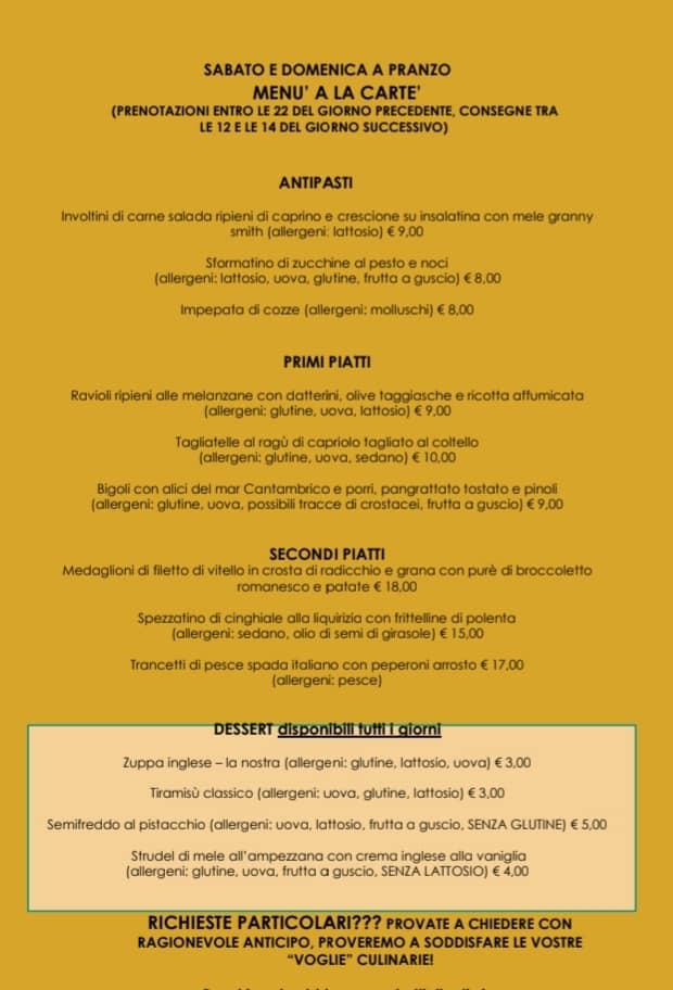 Menu at Osteria San Rocco restaurant, Sardagna