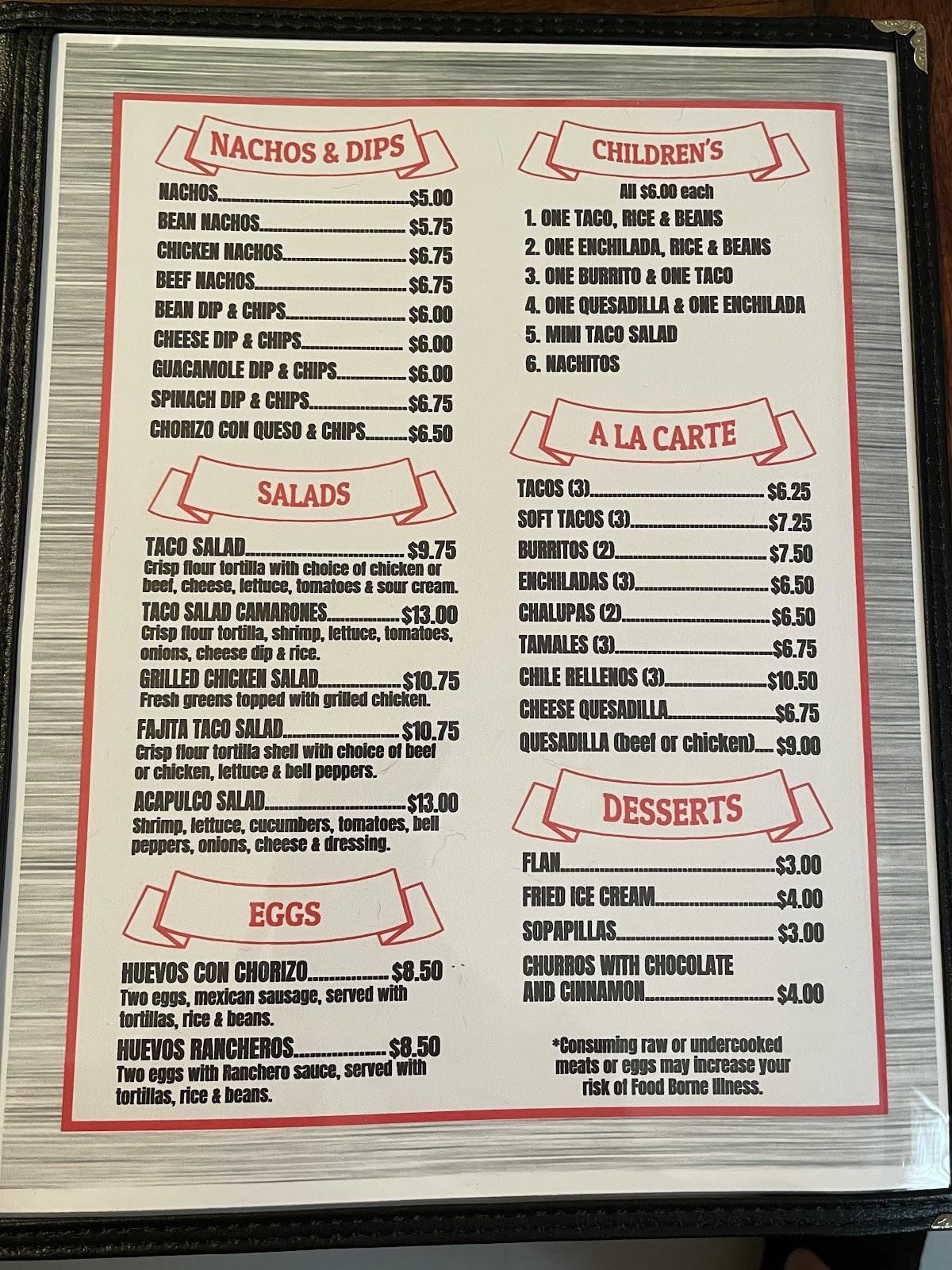 Menu at Ricky's Place restaurant, Clinton