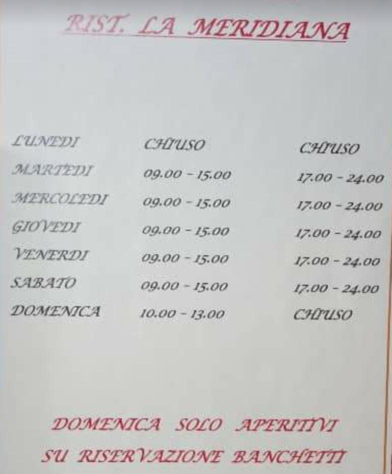 Menu da Ristorante La Meridiana, Lugano