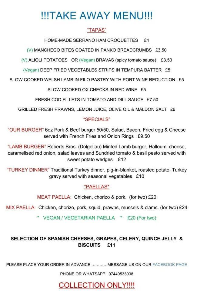 Menu at Tafarn Y Gader pub & bar, Dolgellau