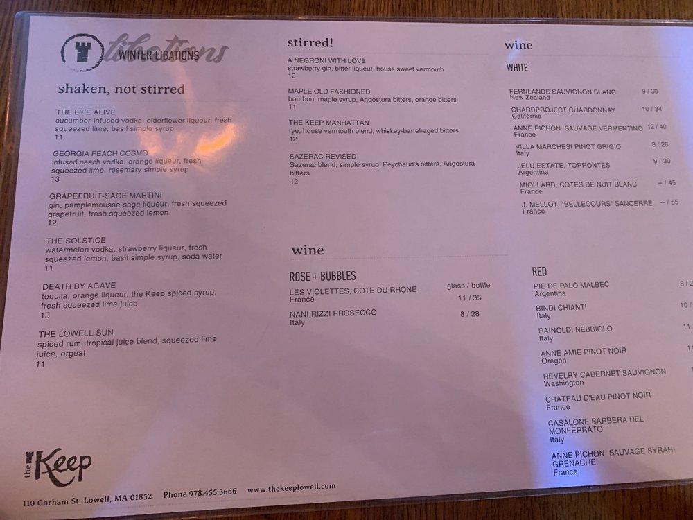 Menu at The Keep pub & bar, Lowell