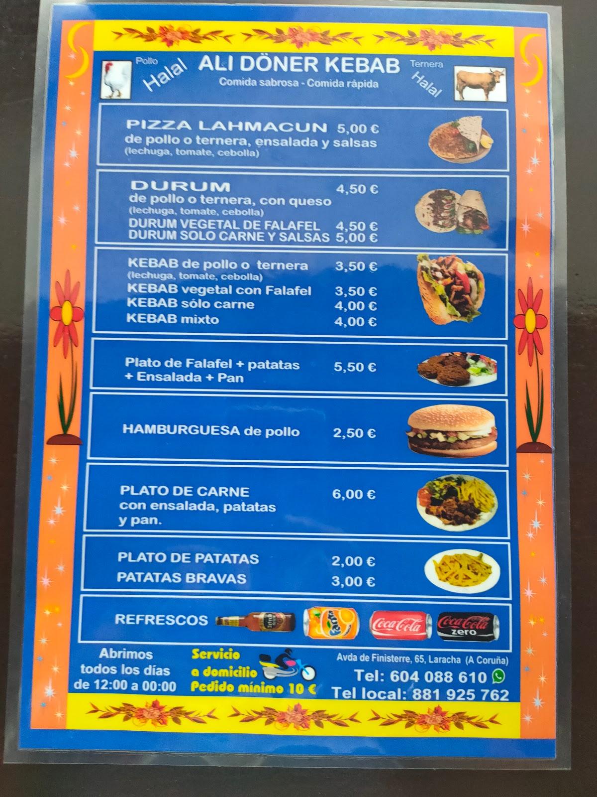Menu at ALI DÖNER KEBAB restaurant, A Laracha