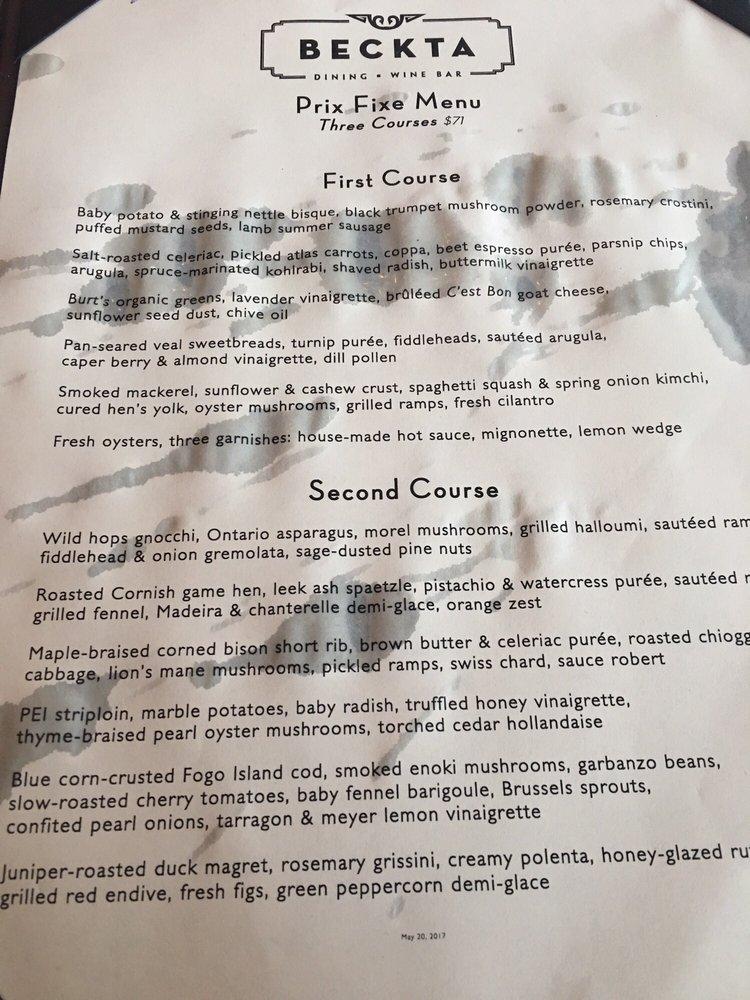 Menu at Beckta Dining & Wine pub & bar, Ottawa