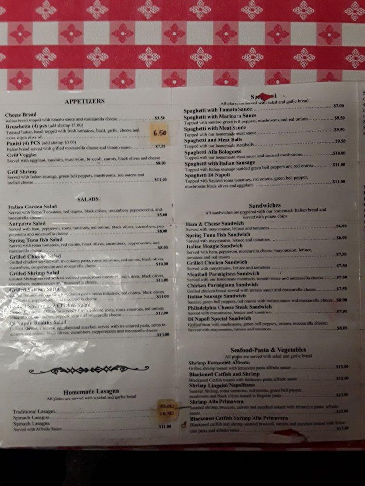 Menu at Di Napoli Italian Cuisine restaurant, Mont Belvieu