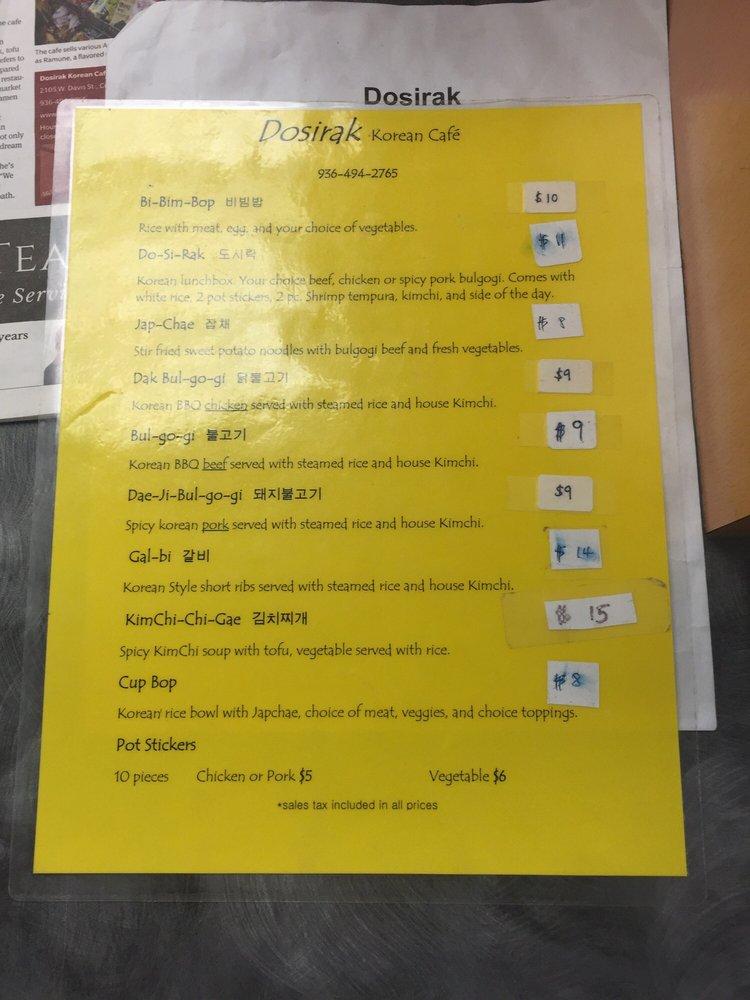 Menu at Dosirak restaurant, Conroe