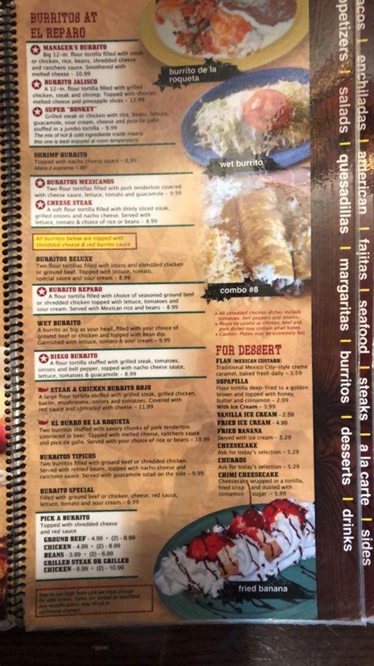 Menu at El Reparo Mexican Restaurant, Greensburg