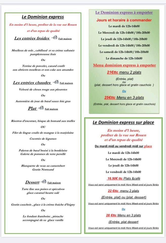 Menu at Le Dominion restaurant, Mont-Saint-Aignan