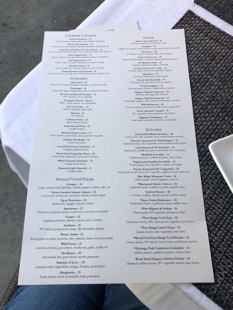 Menu at Modesto pizzeria, Asheville
