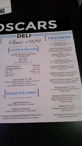 Menu at Oscar's Deli restaurant, Winnipeg