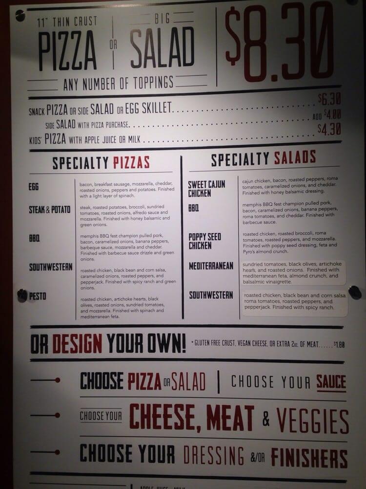 Menu at PYRO'S Fire Fresh Pizza pizzeria, Memphis, Union Ave