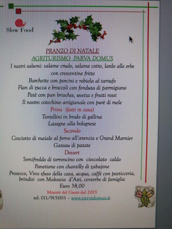 Menu at Parva Domus restaurant, Cavagnolo