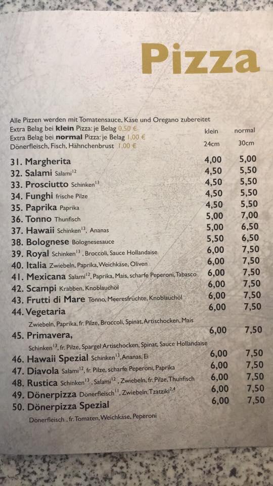 Menu at Pizza Hood, Gescher