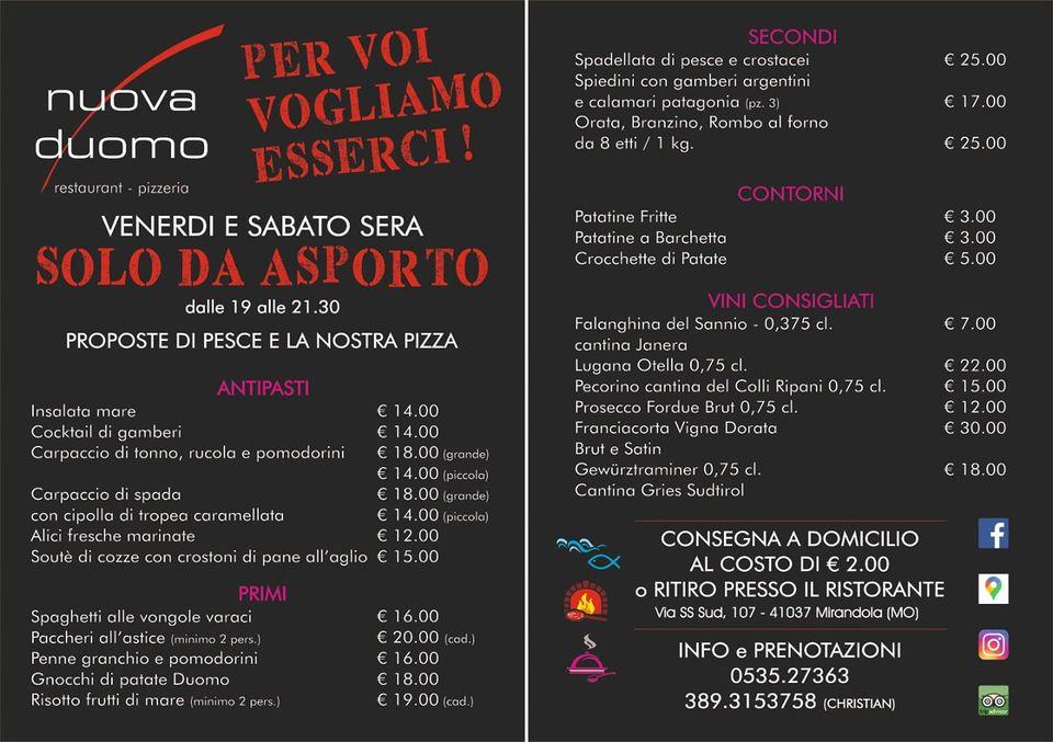 Menu da Nuova Duomo Restaurant Pizzeria, Mirandola