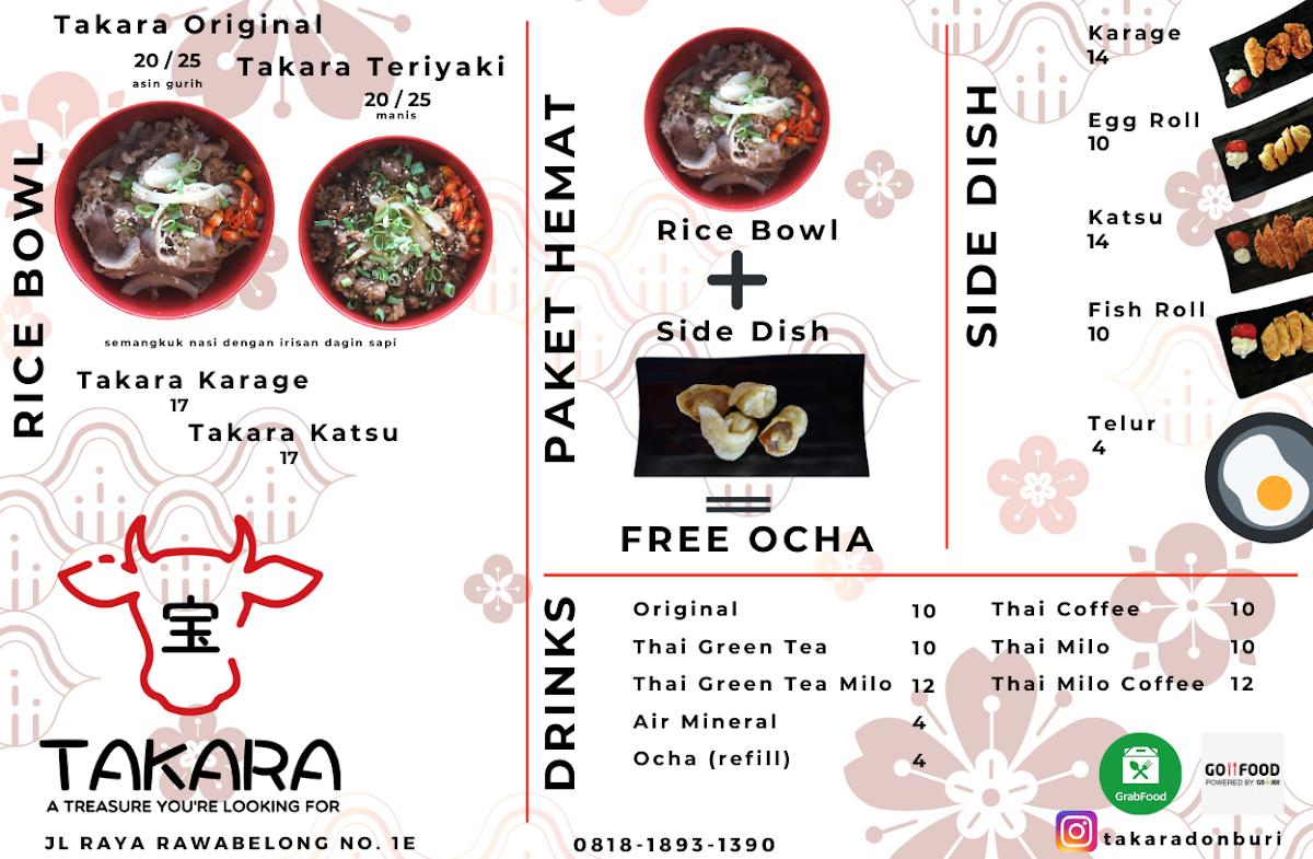 Menu at TAKARA restaurant, West Jakarta