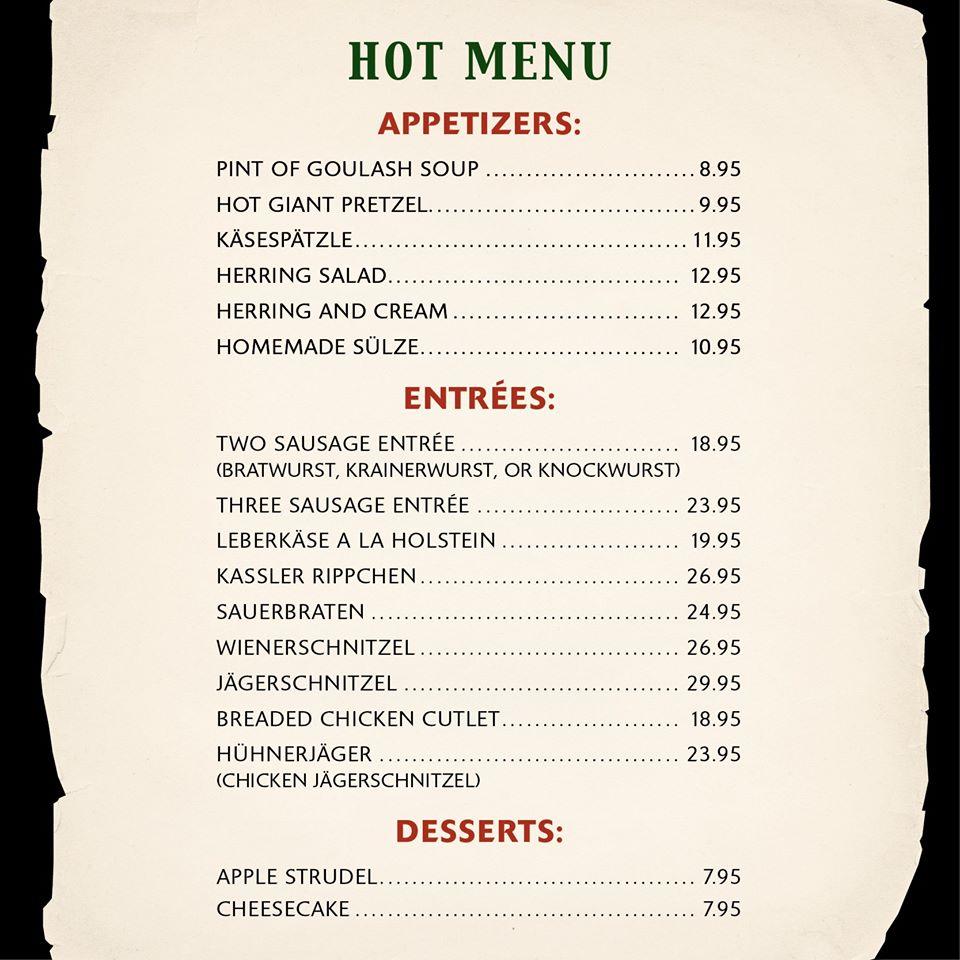Menu at Zum Stammtisch restaurant, New York City, 69-46 Myrtle Ave