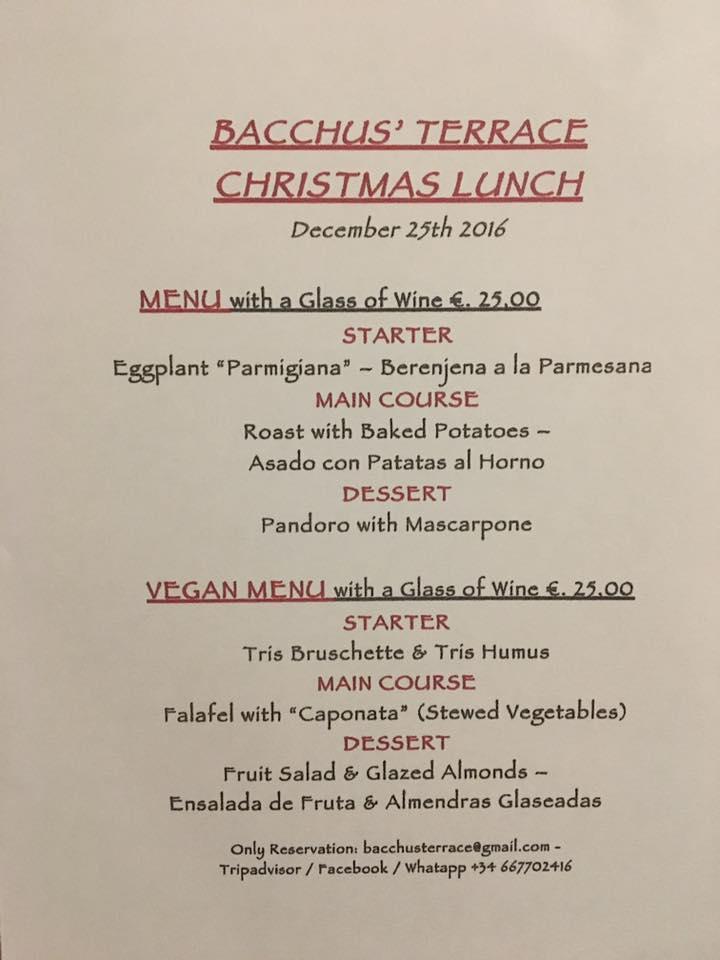 Menu at Restaurante Bacchus' Terrace, Benalmádena