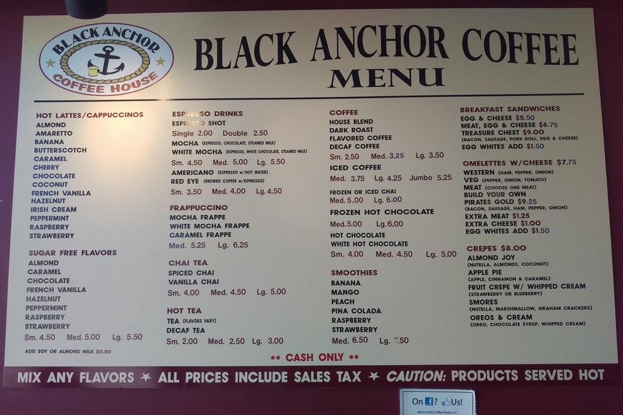 Menu at Black Anchor Coffee House, Point Pleasant Beach