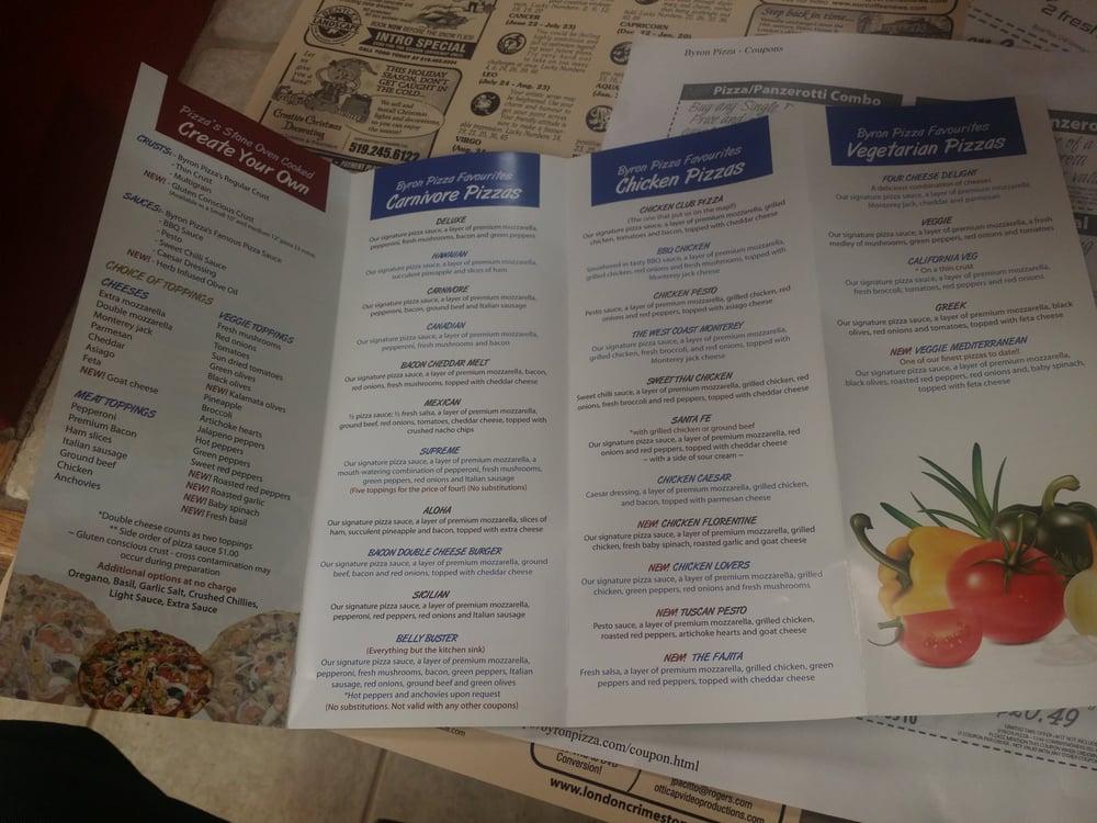 Menu at Byron Pizza pizzeria, London