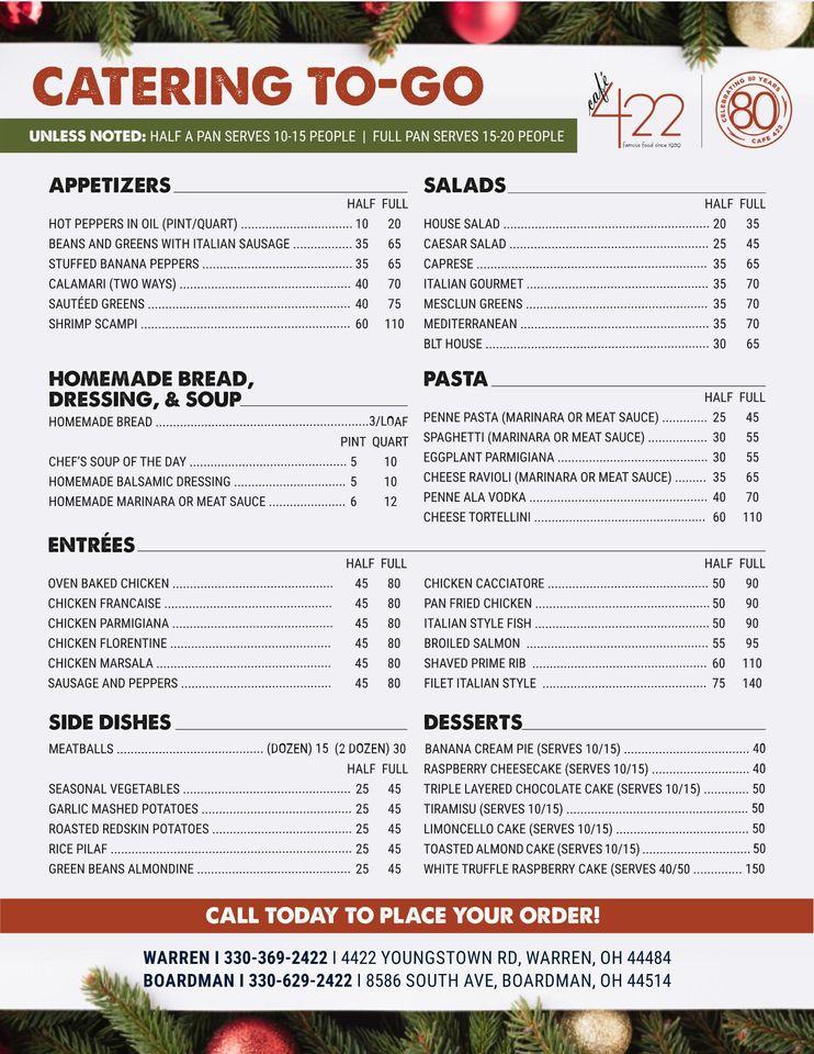 Menu at Cafe 422, Boardman, South Ave